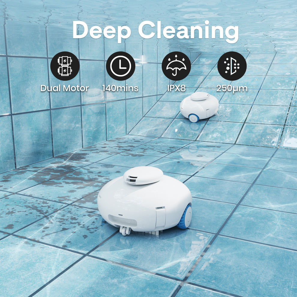 Cordless Robotic Pool Cleaner - Pool Vacuum for Above Ground Pools Pow ...